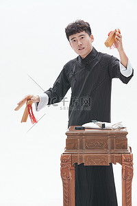 中国传统曲艺竹板书表演艺术形象高清摄影大图-千库网