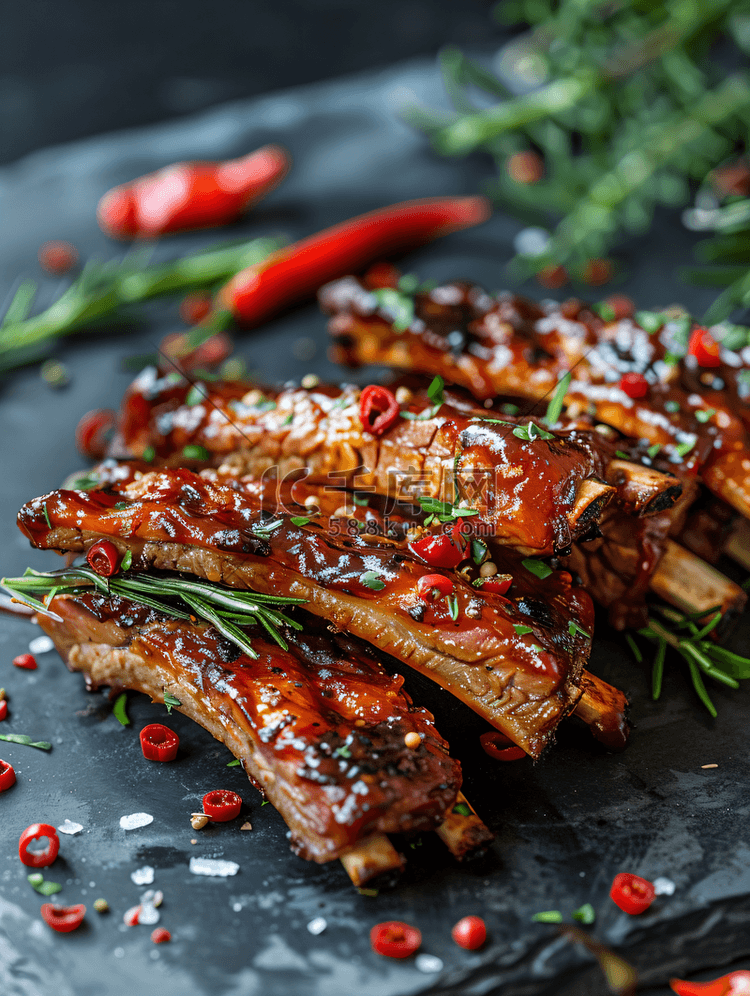生酮食品辣味烧烤排骨慢炖食谱垂直俯冲高清摄影大图-千库网