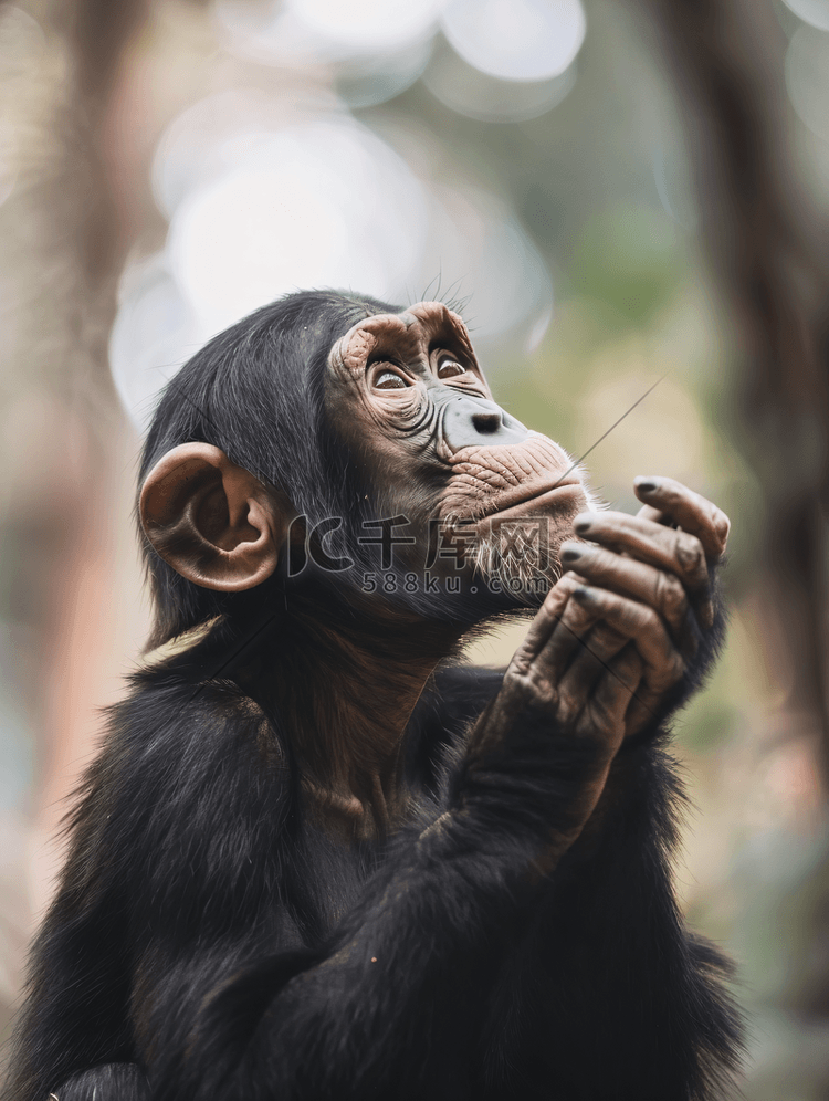 一只猿猴许愿的可爱动物肖像高清摄影大图-千库网