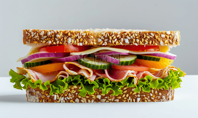 火腿奶酪和新鲜蔬菜三明治高清摄影大图-千库网