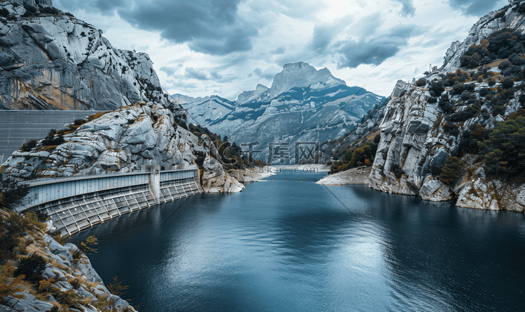 欧洲大坝意大利花岗岩山脉和峡谷高清摄影大图-千库网