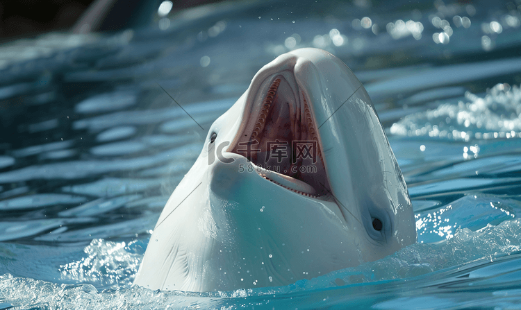 张开嘴巴的白色白鲸高清摄影大图-千库网