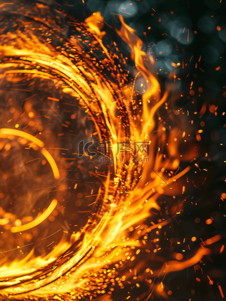 火圈火焰线以长快门速度拍摄火焰表演高清摄影大图-千库网