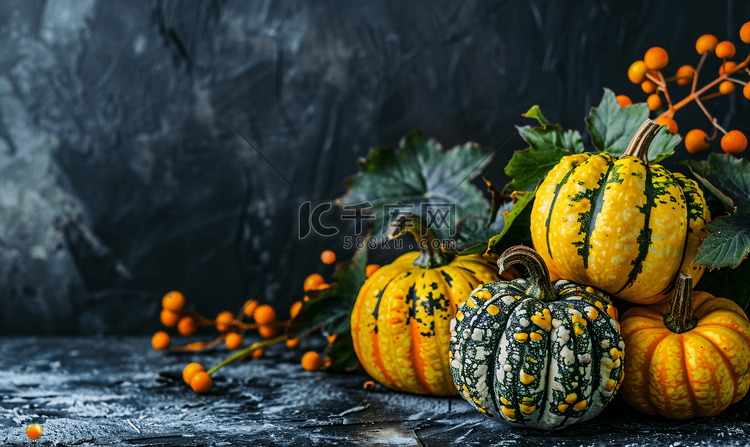 深色背景中的秋南瓜南瓜高清摄影大图-千库网