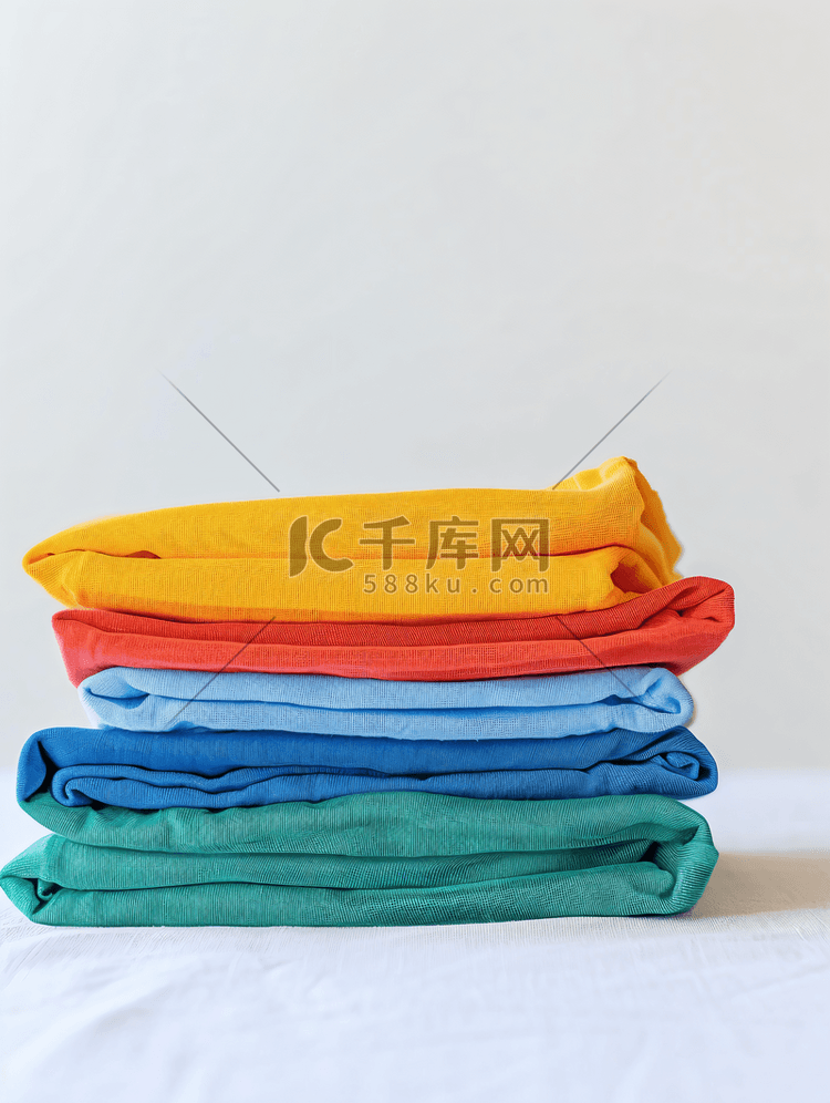 白桌上堆放干净的折叠衣服帮助和志愿服务概念高清摄影大图-千库网