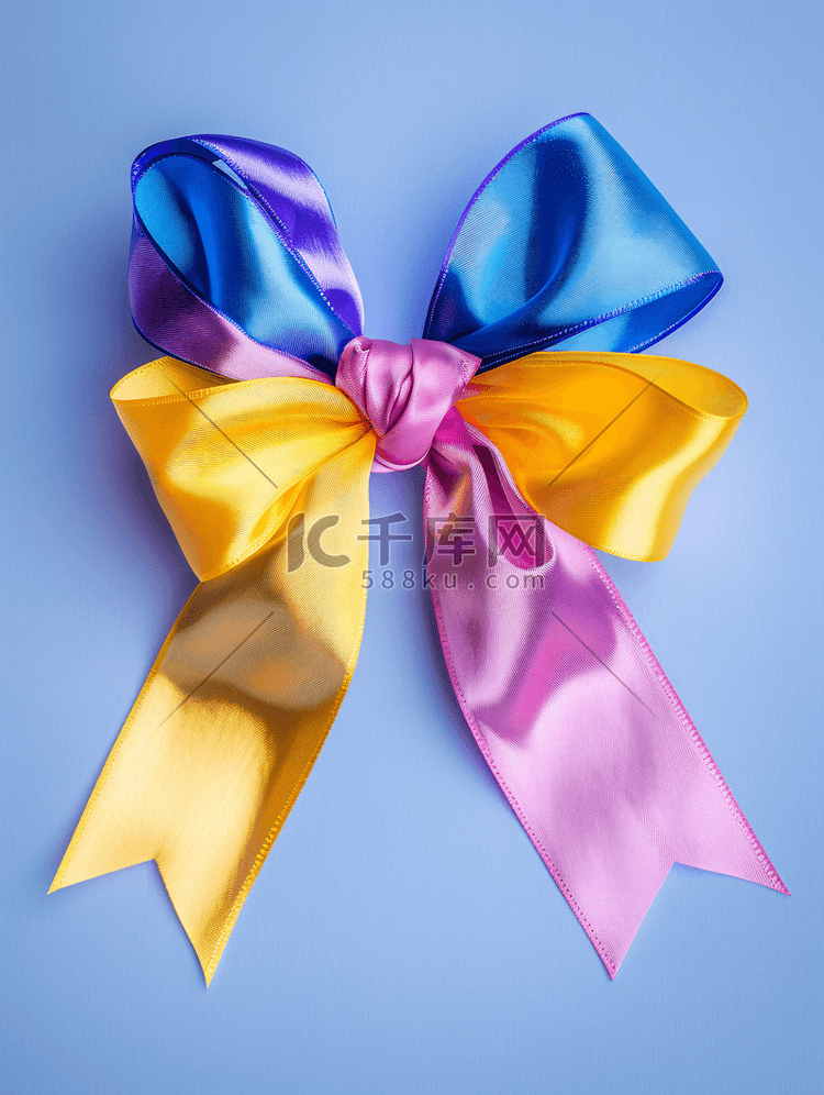 蓝色紫色黄色蓝色粉红色丝带以蝴蝶结的形式高清摄影大图-千库网