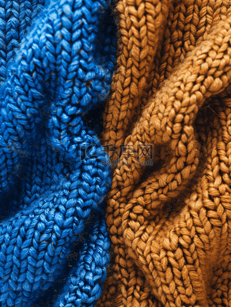 背景和纹理羊毛毯蓝色和棕色的两半带有细胞图案高清摄影大图-千库网