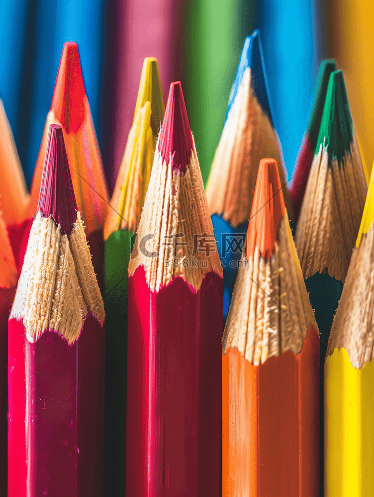 特写组彩色铅笔选择焦点在红色高清摄影大图-千库网