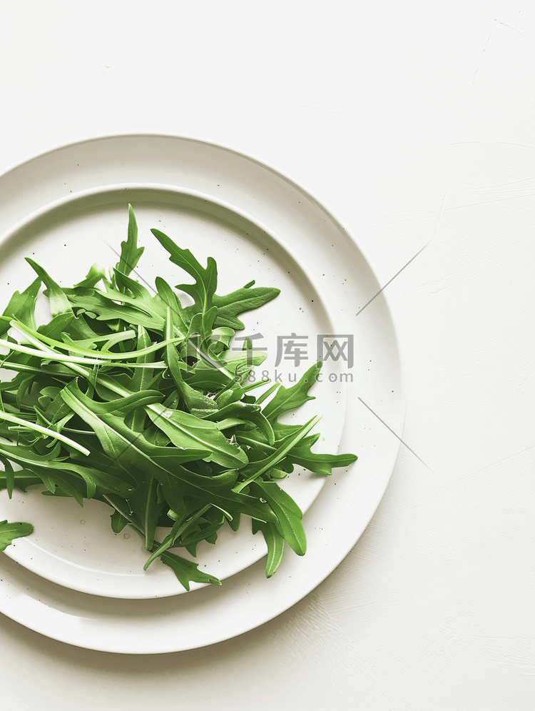 白盘上芝麻菜的绿叶高清摄影大图-千库网