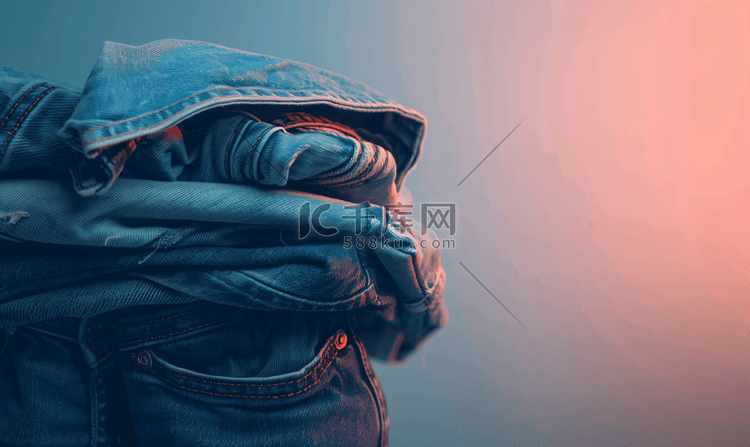 蓝色牛仔纹理牛仔裤组合堆叠高清摄影大图-千库网