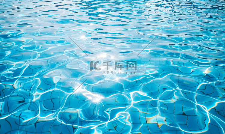 泳池水面纹理波纹水在游泳池背景蓝色的水与阳光高清摄影大图-千库网