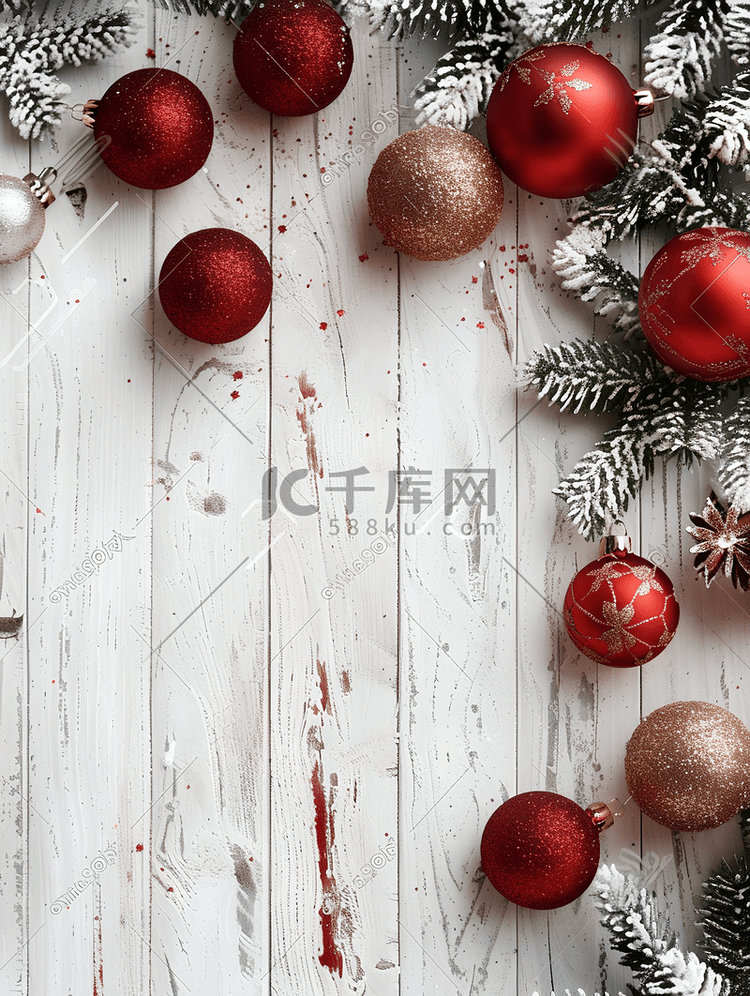 具有木质纹理和圣诞装饰的背景高清摄影大图-千库网