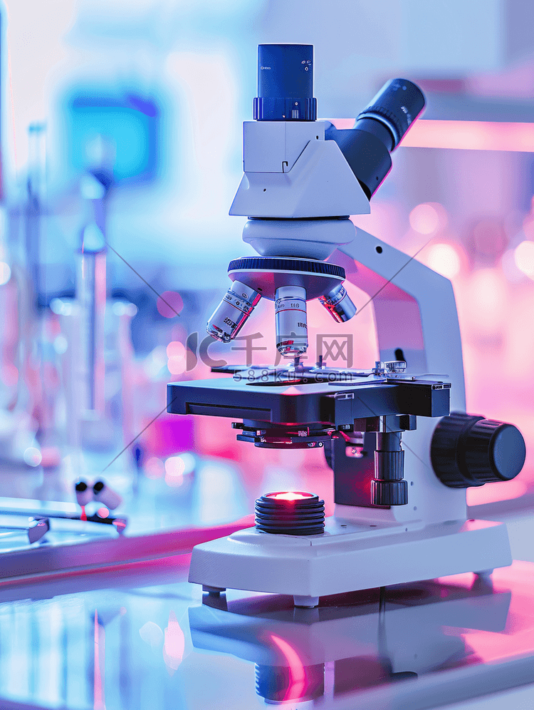 控制实验室显微镜中的微电子装置高清摄影大图-千库网