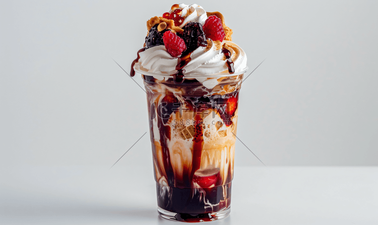 杯子里装着冰淇淋漂浮物的饮料全景白色背景高清摄影大图-千库网