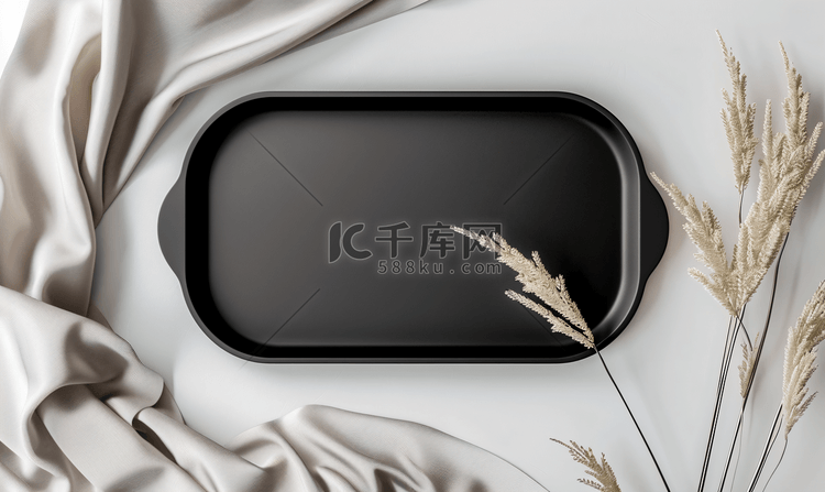 黑托盘和桌布顶视图空板样机高清摄影大图-千库网