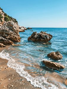 海边的岩石和海浪高清摄影大图-千库网