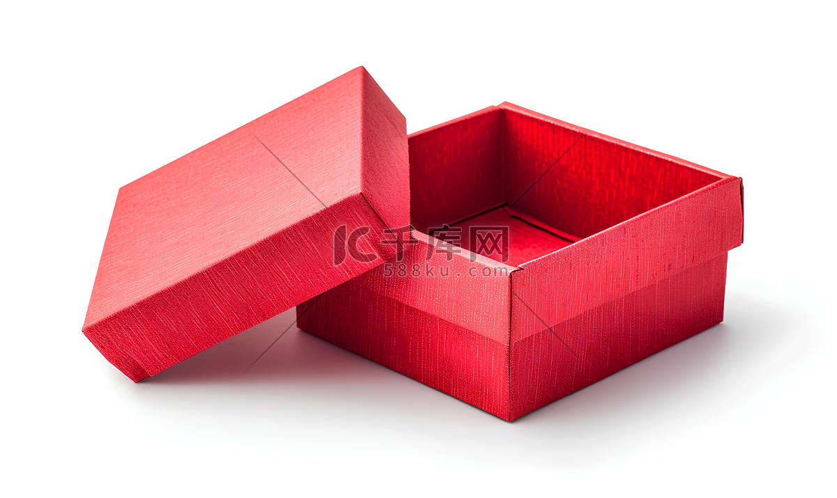 打开红色盒子隔离在白色背景上带有纹理盒盖的盒子在左边高清摄影大图-千库网