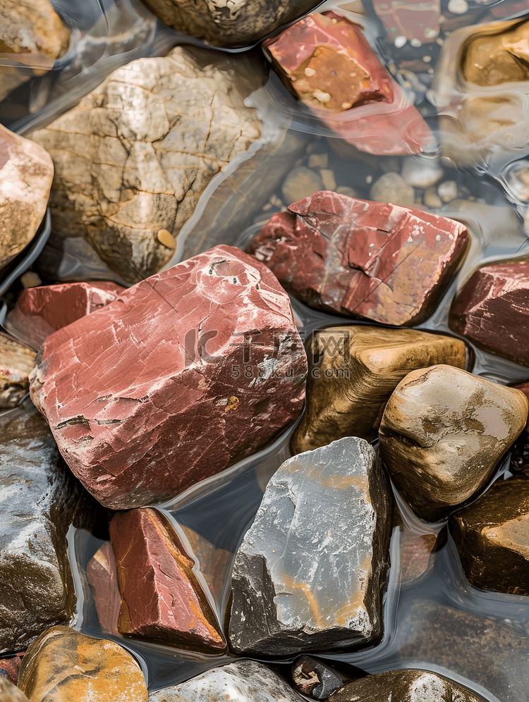 河上大红色石头的纹理高清摄影大图-千库网