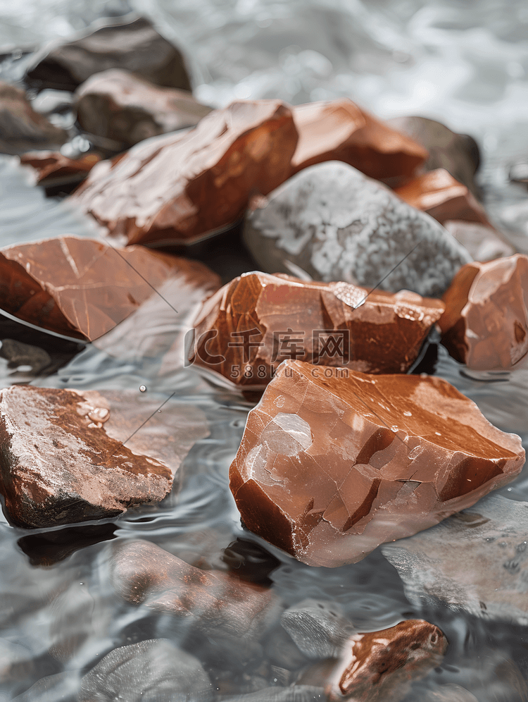 河上大红色石头的纹理高清摄影大图-千库网