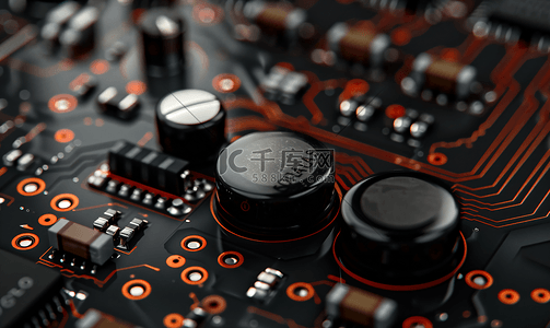 电路板上的按钮关闭在黑色背景上高清摄影大图-千库网