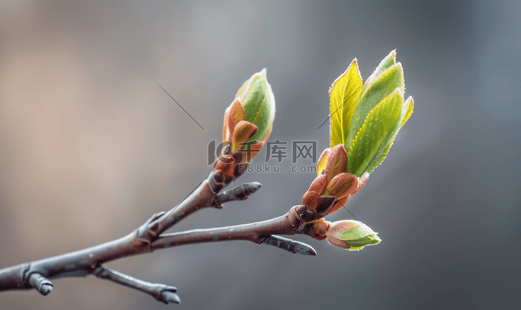 树枝上的第一个小而精致的春天芽高清摄影大图-千库网