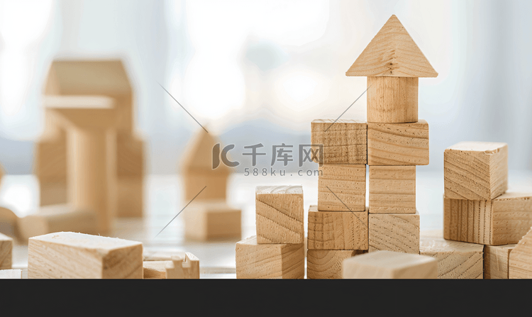 在浅色背景上用积木搭建的特写高清摄影大图-千库网