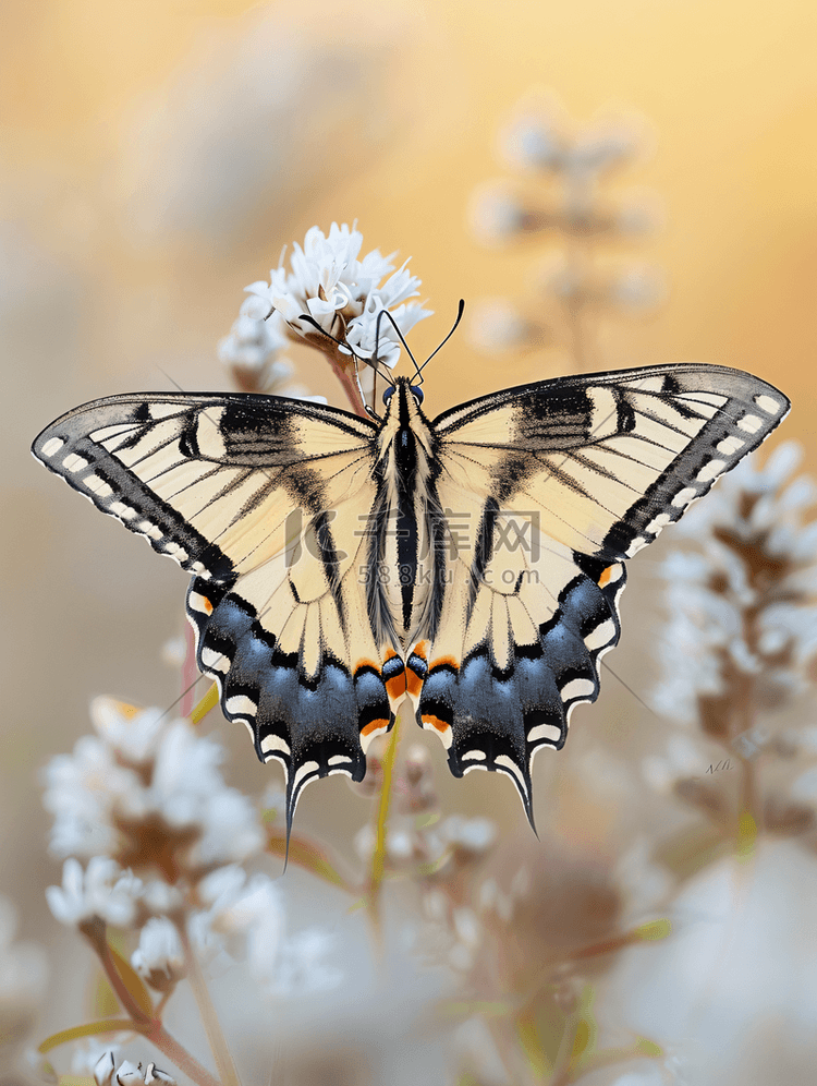 蝴蝶稀缺燕尾蝶在花上张开翅膀高清摄影大图-千库网