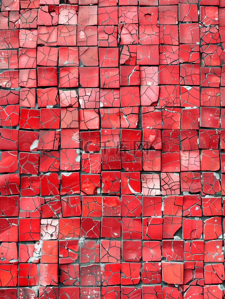 旧红色马赛克墙背景纹理高清摄影大图-千库网
