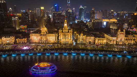 上海外滩万国建筑群夜晚航拍高清摄影大图-千库网