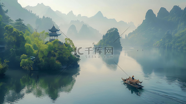 山水立体描绘摄影照片波浪高清摄影大图-千库网