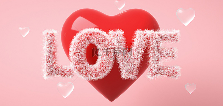 粉色520LOVE毛绒文字c4d背景图片免费下载-千库网