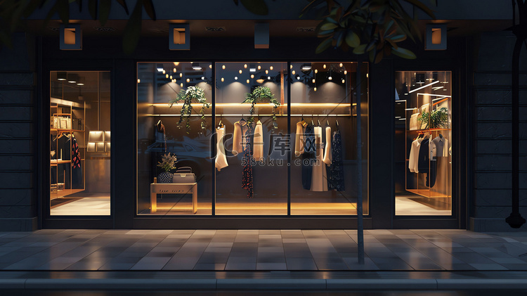 夜晚店铺灯光拍摄数字艺术立体描绘摄影照片高清摄影大图-千库网