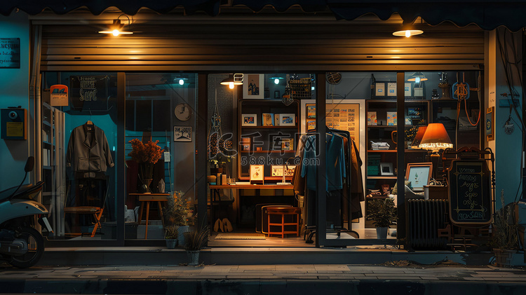 夜晚店铺灯光简单创新立体描绘摄影照片高清摄影大图-千库网