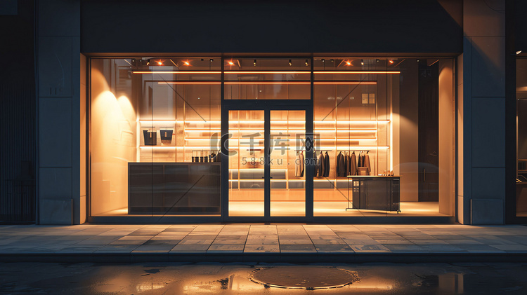 夜晚店铺灯光拍摄合成立体描绘摄影照片高清摄影大图-千库网