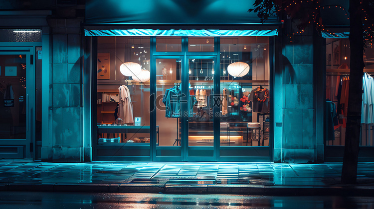 夜晚店铺灯光简单高级立体描绘摄影照片高清摄影大图-千库网