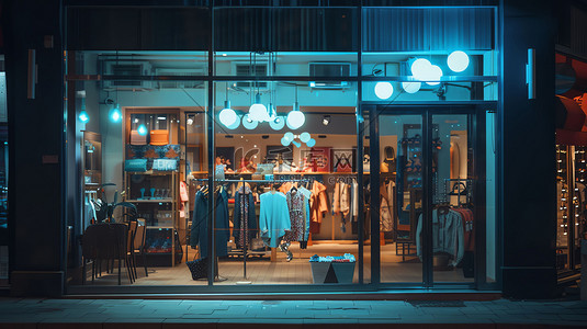 夜晚店铺灯光拍摄质感立体描绘摄影照片高清摄影大图-千库网