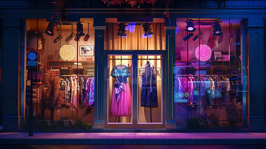 夜晚店铺灯光拍摄ai立体描绘摄影照片高清摄影大图-千库网
