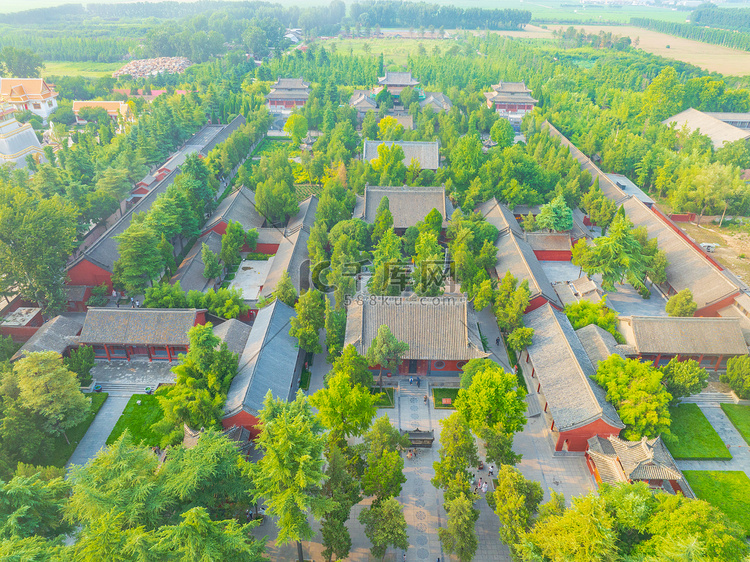 河南洛阳白马寺傍晚全景航拍高清摄影大图-千库网