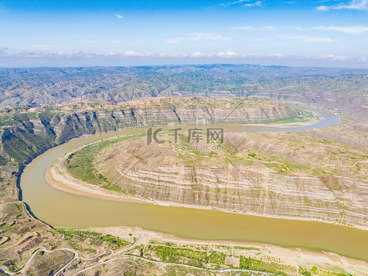 山西临汾永和黄河蛇曲地质公园夏日晴天高清摄影大图-千库网