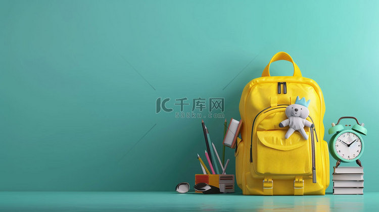 黄色书包学习绘画合成创意背景图片免费下载-千库网