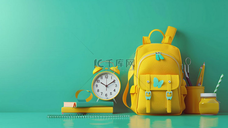 黄色书包学习建模合成创意背景图片免费下载-千库网
