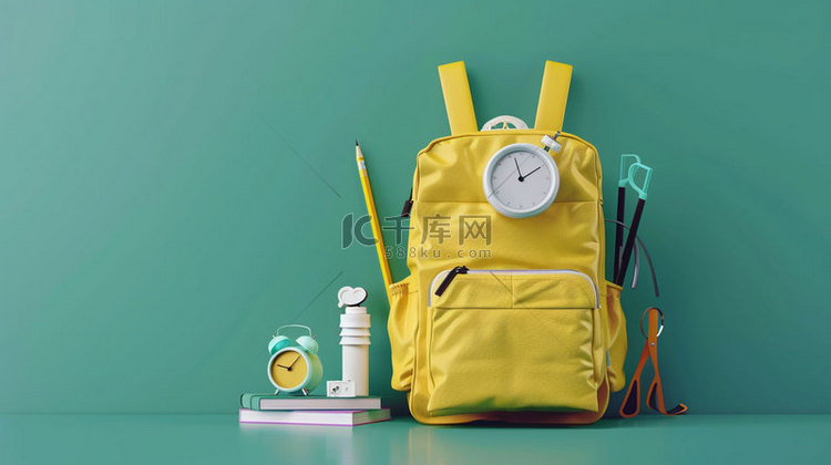 黄色书包学习特色合成创意背景图片免费下载-千库网