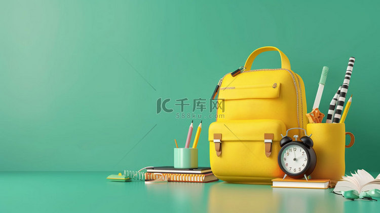 黄色书包学习ai合成创意背景图片免费下载-千库网