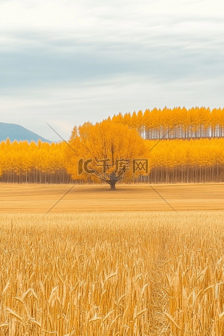 丰收麦田秋天唯美摄影图高清摄影大图-千库网