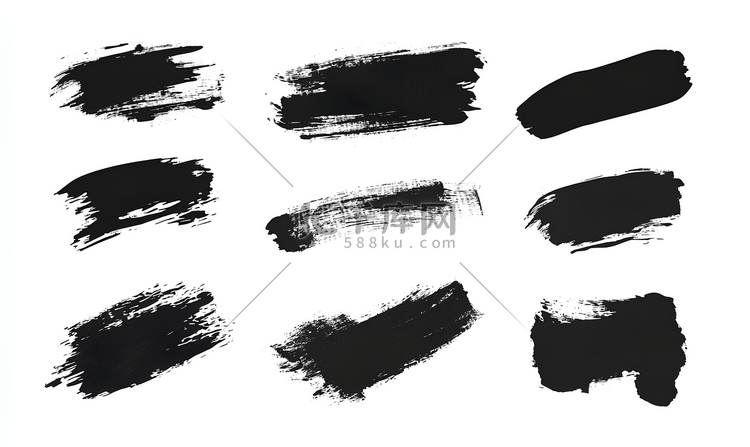 带有画笔笔触黑色油漆纹理矢量图的脏艺术抽象元素集高清摄影大图-千库网