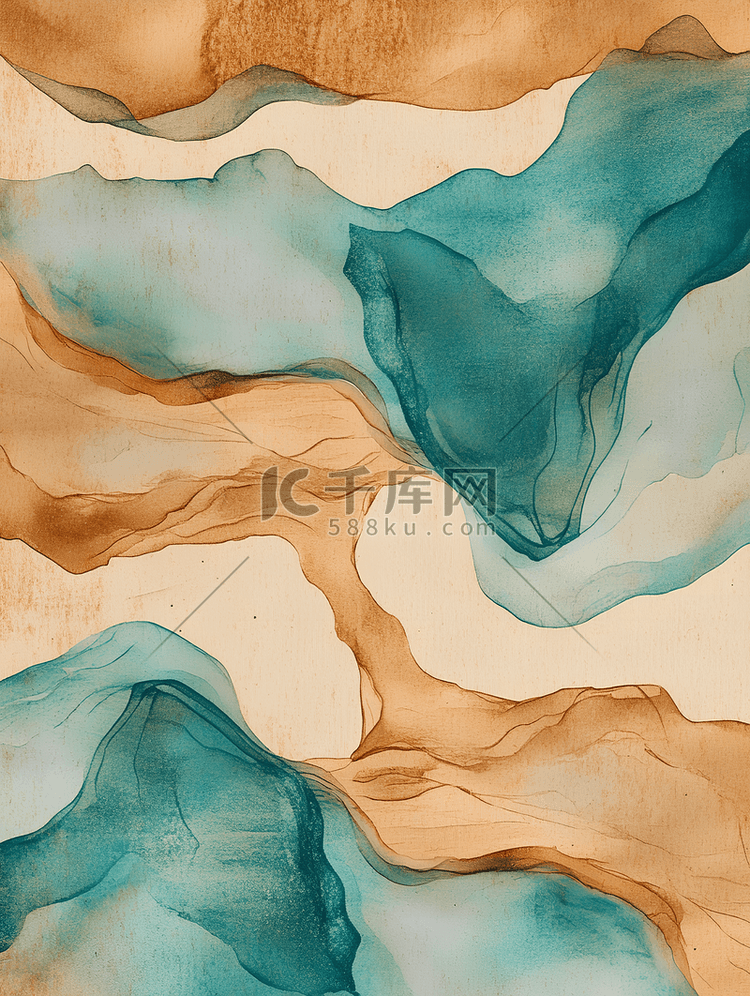 棕色和绿松石水彩纹理设计图案高清摄影大图-千库网