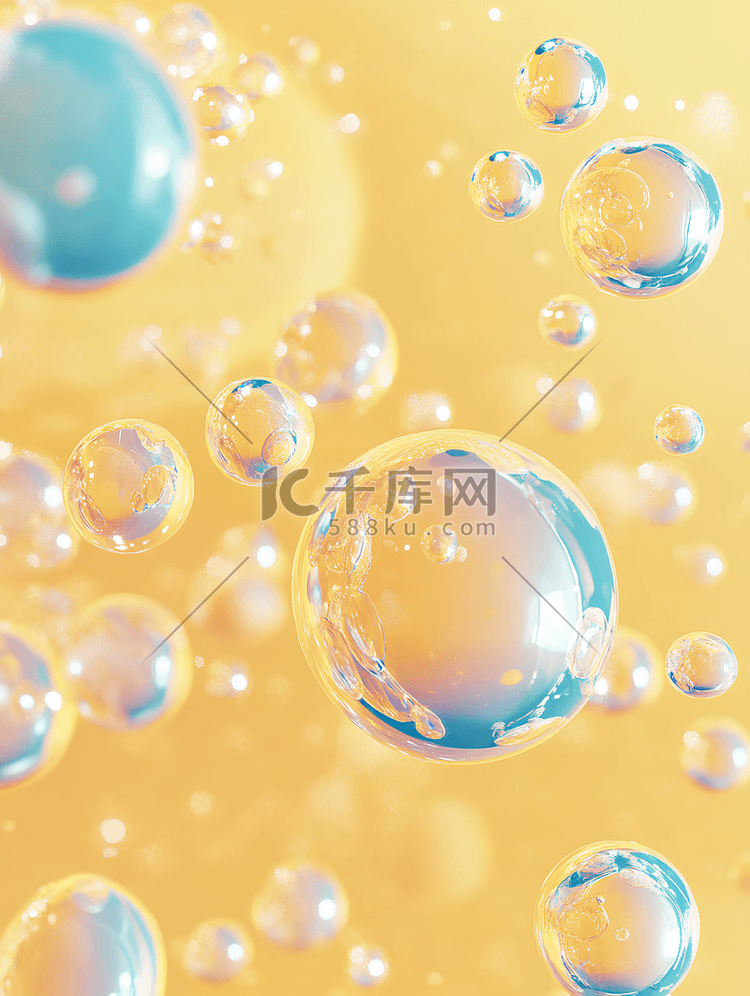 抽象黄色和蓝色不同的气泡纹理高清摄影大图-千库网