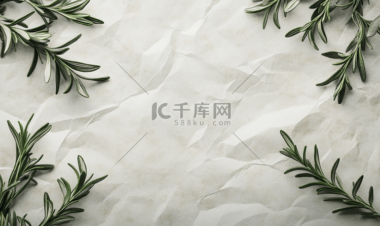 具有迷迭香树枝和叶子的纸张纹理高清摄影大图-千库网
