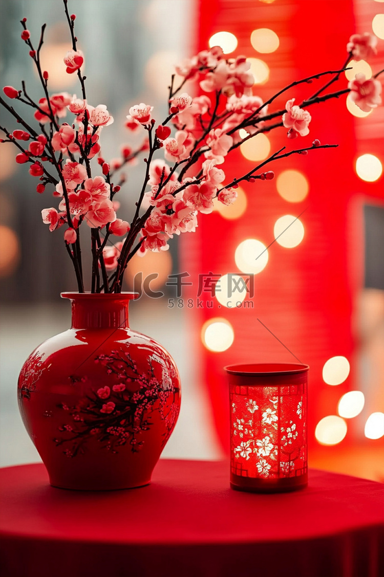 红色梅花摄影图高清新年照片高清摄影大图-千库网