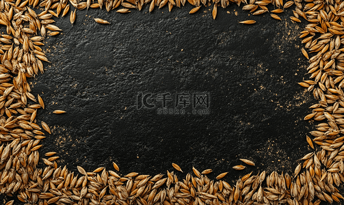 黑色背景纹理复制空间顶视图上的麦穗高清摄影大图-千库网